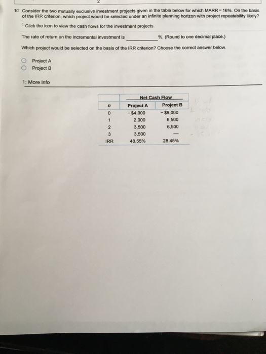 Solved Consider the two mutually investment projects given | Chegg.com