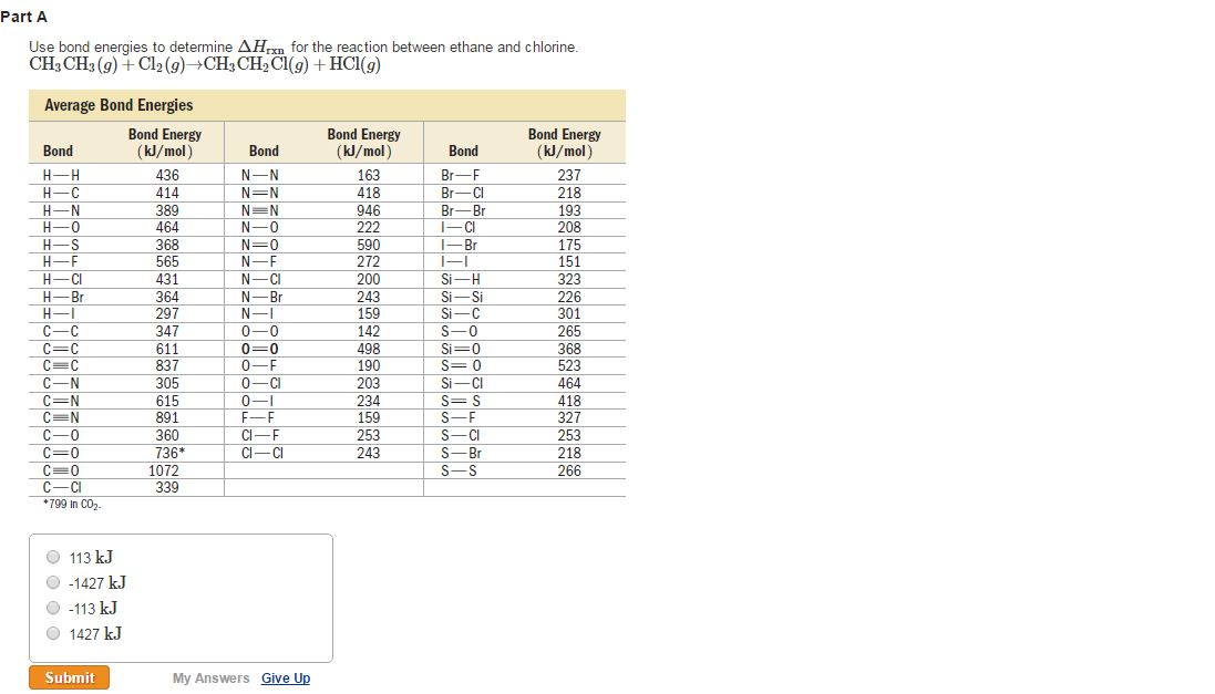 Solved Use bond energies to determine ?Hrxn for the reaction | Chegg.com