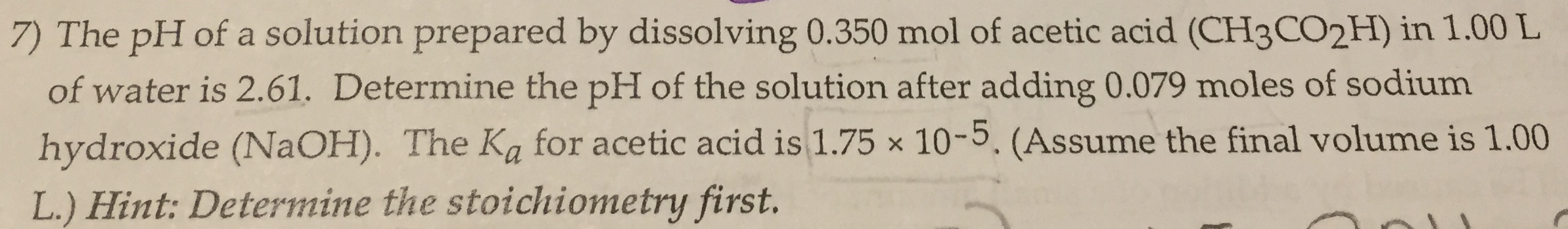 Solved The pH of a solution prepared by dissolving 0.350 mol | Chegg.com