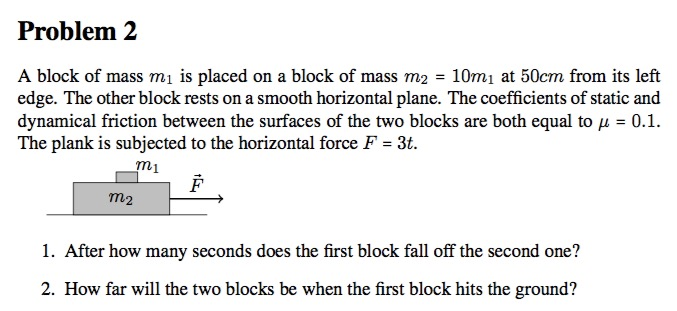 Solved Problem 2 A block of mass m1 is placed on a block of | Chegg.com