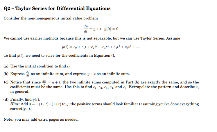 Solved Q2 - Taylor Series for Differential Equations | Chegg.com