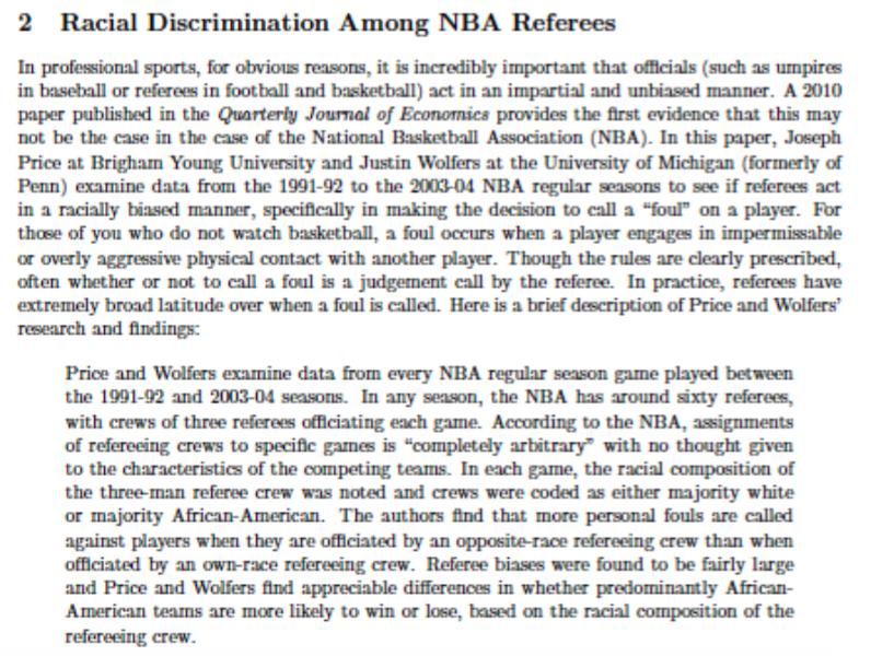 2 Racial Discrimination Among NBA Referees In | Chegg.com