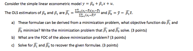 Consider the simple linear econometric model y = | Chegg.com
