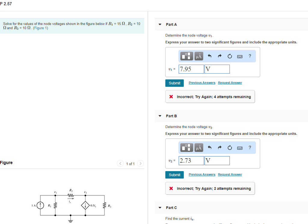 Solved P 2.57 Solve for the values of the node voltages | Chegg.com