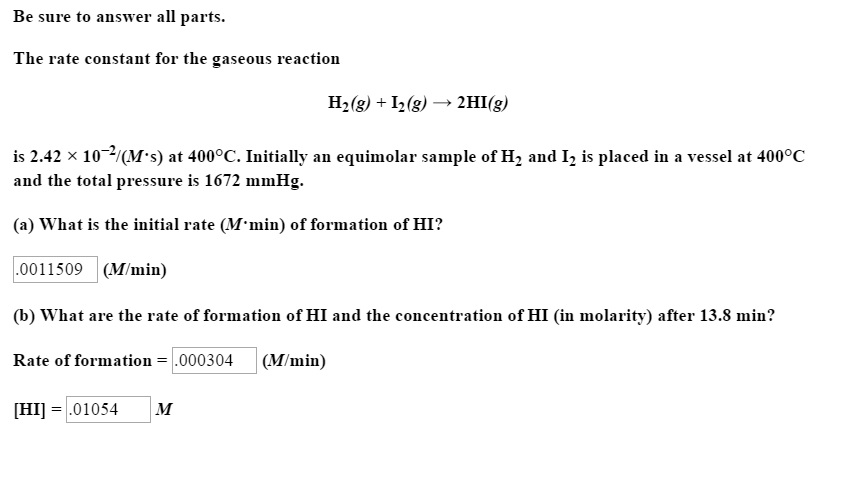 Solved he rate constant for the gaseous reaction H2(g) + | Chegg.com