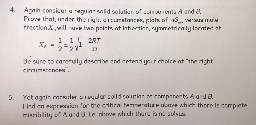 Again consider a regular solid solution of components | Chegg.com