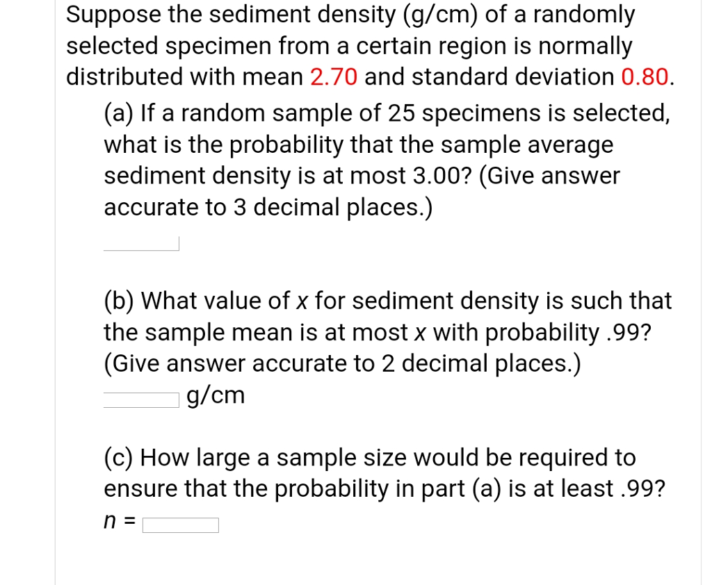 Solved Suppose the sediment density (g/cm) of a randomly | Chegg.com