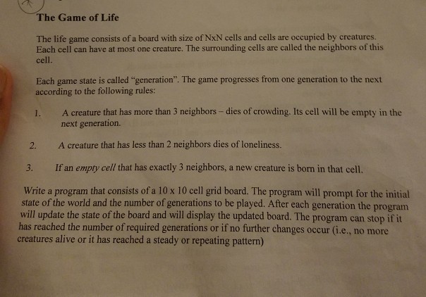Solved The Game of Life The life game consists of a board | Chegg.com