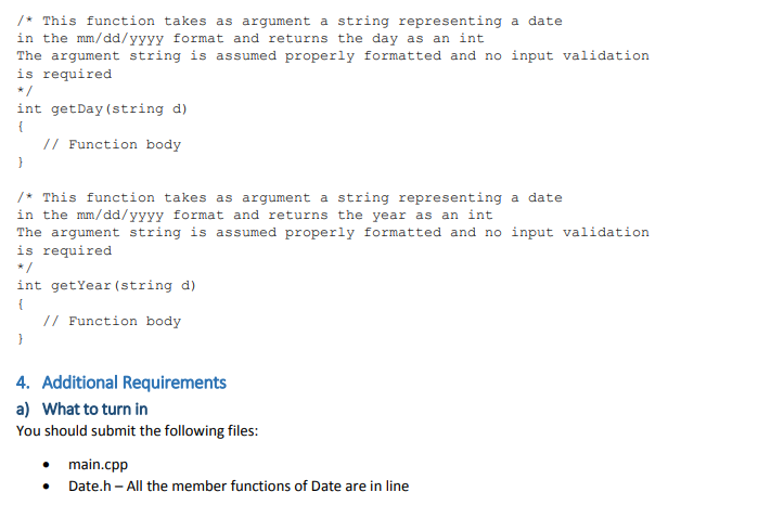 Solved Your program should implement the following: 1. Date | Chegg.com Solved Your program should implement the following: 1. Date | Chegg.com
