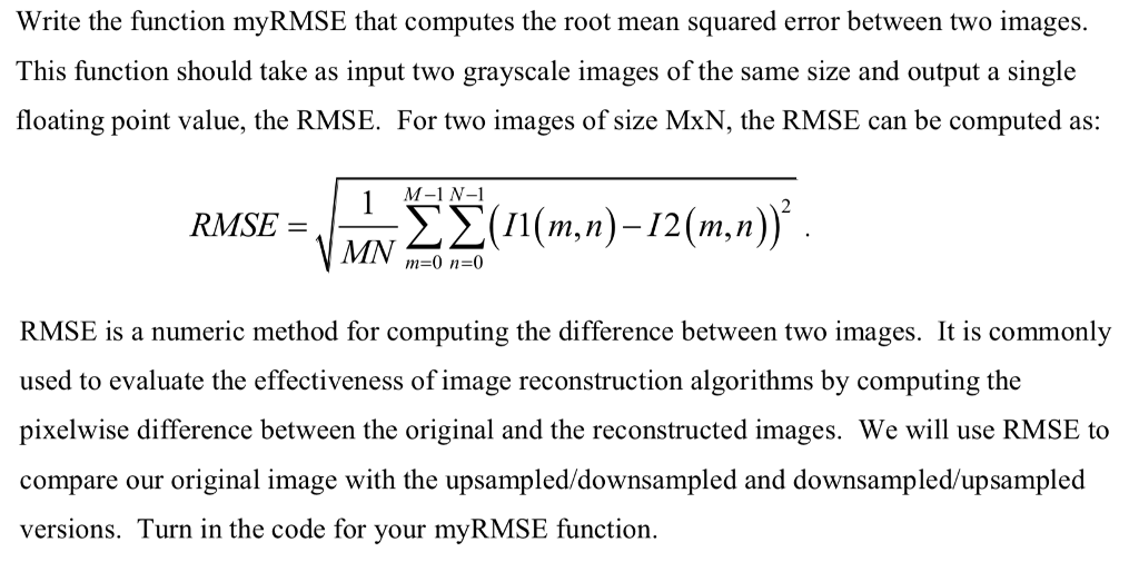Write the function myRMSE that computes the root mean | Chegg.com