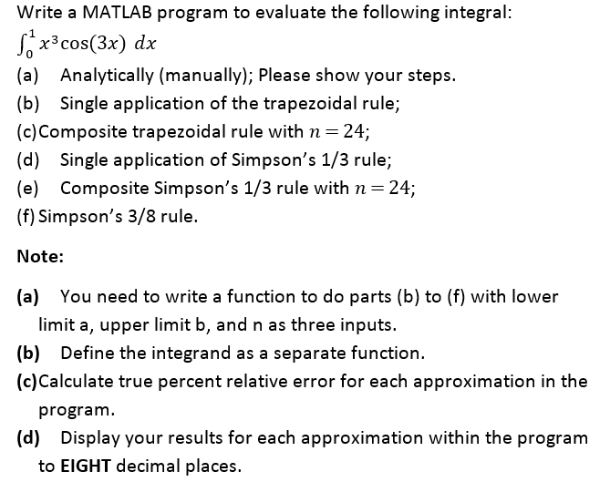 Write a MATLAB program to evaluate the following | Chegg.com