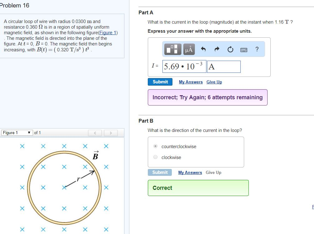 Solved Problem 16 Part A A circular loop of wire with radius | Chegg.com