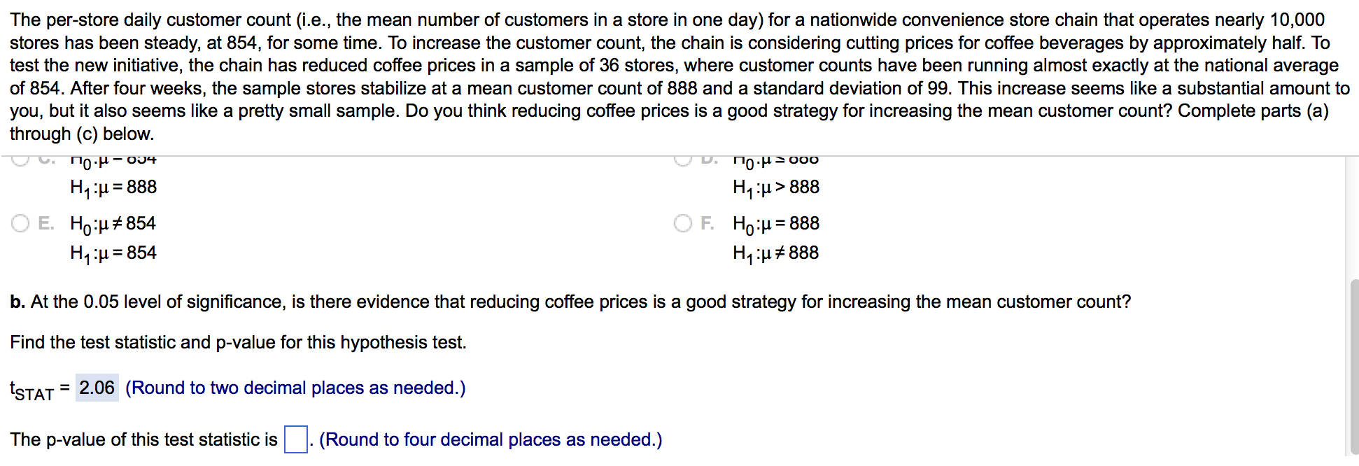 Solved The per-store daily customer count (i.e., the mean | Chegg.com