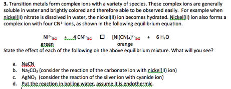 Solved Transition metals form complex ions with a variety of | Chegg.com