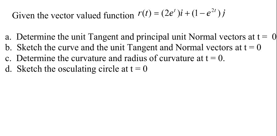 Solved Given the vector valued function r(t) (2e')i -e2)i a. | Chegg.com