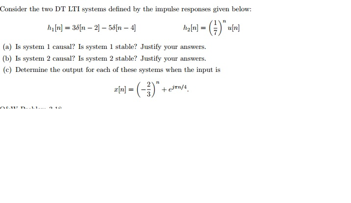 Solved Consider the two DT LTI systems defined by the | Chegg.com