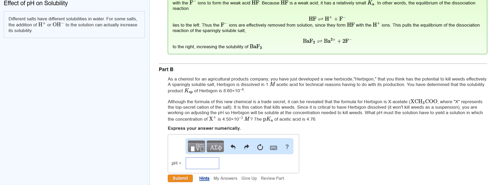 Solved Effect of pH on Solubility Different salts have | Chegg.com