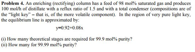 Solved Problem 4. An enriching (rectifying) column has a | Chegg.com