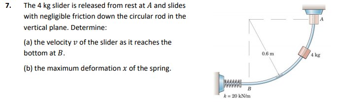 Solved 7. The 4 kg slider is released from rest at A and | Chegg.com