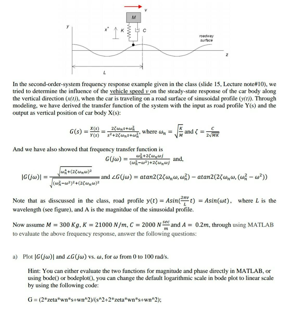 roadway surface In the second-order-system frequency | Chegg.com