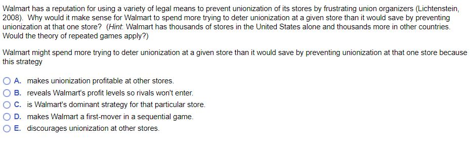 Solved Walmart has a reputation for using a variety of legal | Chegg.com