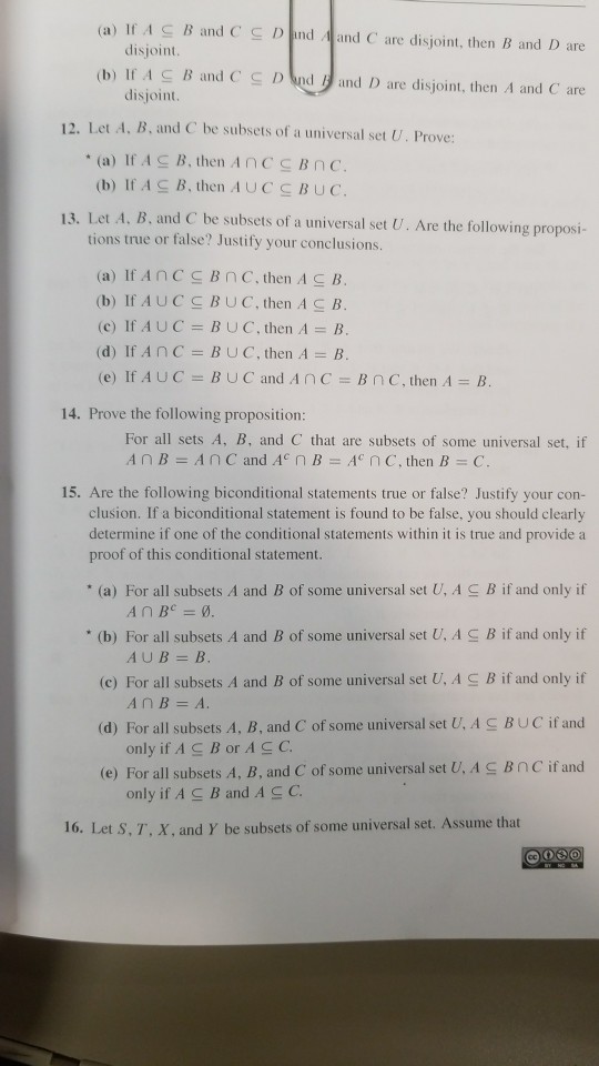 Solved (a) If A C B and C D "dillard C are disjoint, then B | Chegg.com