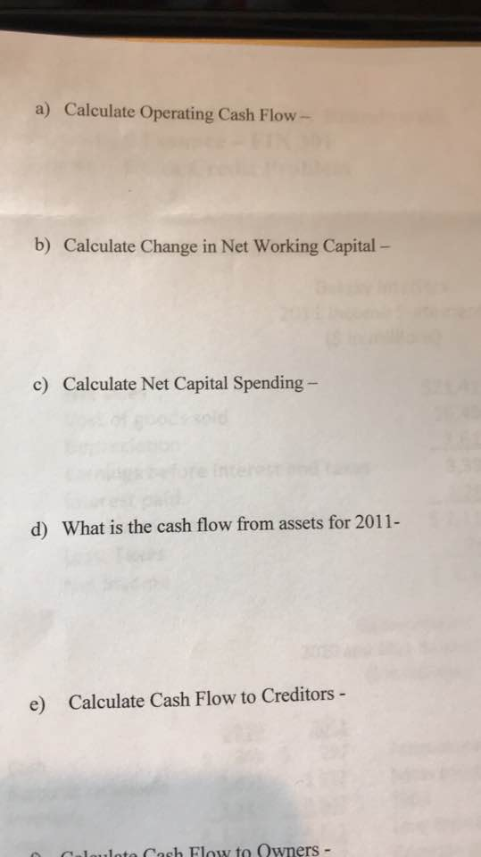 Solved a) Calculate Operating Cash Flow b) Calculate Change | Chegg.com