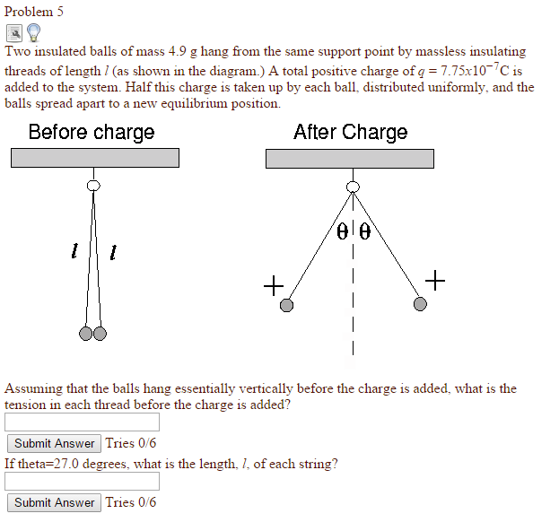 Solved Two insulated balls of mass 4.9 g hang from the same | Chegg.com