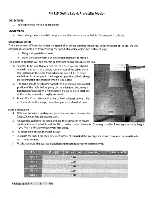 Solved PH 115 Online Lab 4: Projectile Motion OBJECTIVES 1. | Chegg.com