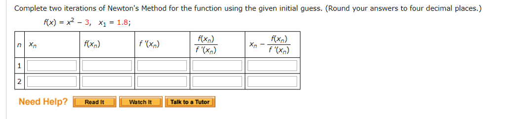 Solved Complete Two Iterations Of Newtons Method For The 