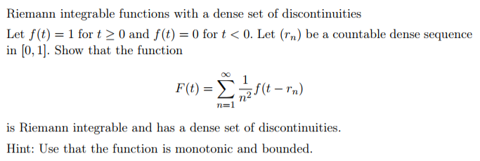Solved Riemann integrable functions with a dense set of | Chegg.com