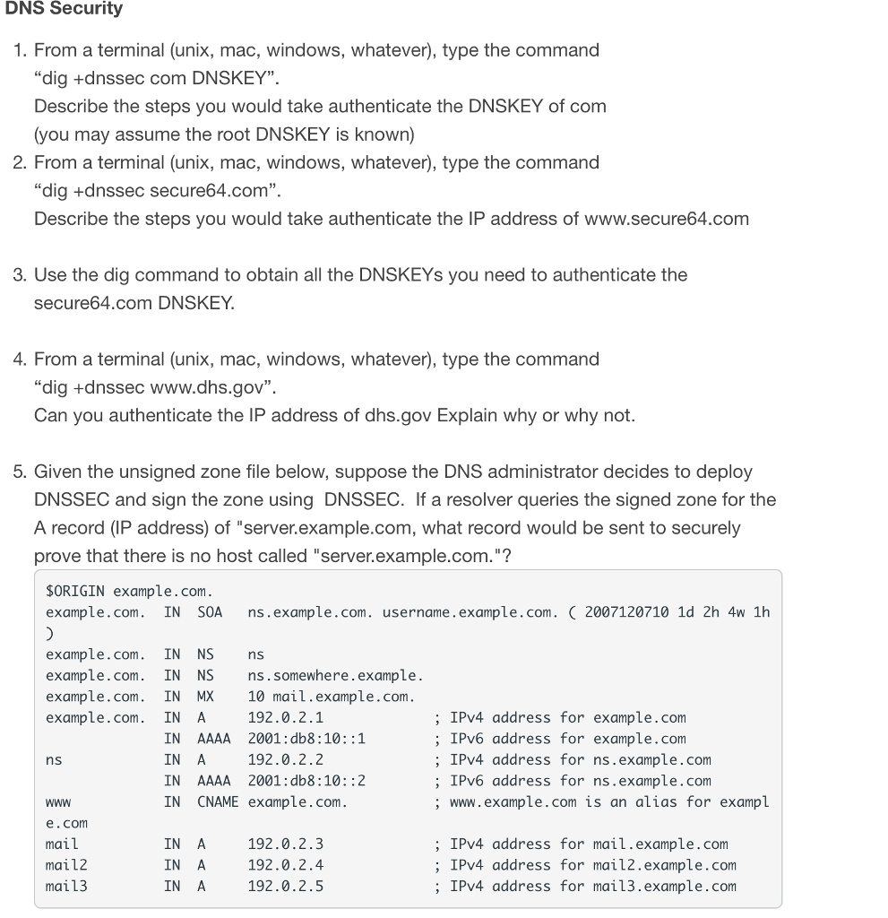 DNS Security 1. From a terminal (unix, mac, windows, | Chegg.com