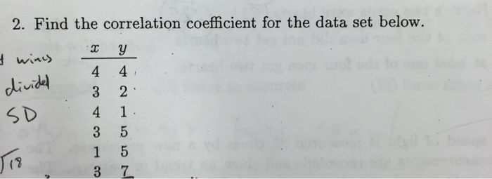 Solved Find the correlation coefficient for the data set | Chegg.com
