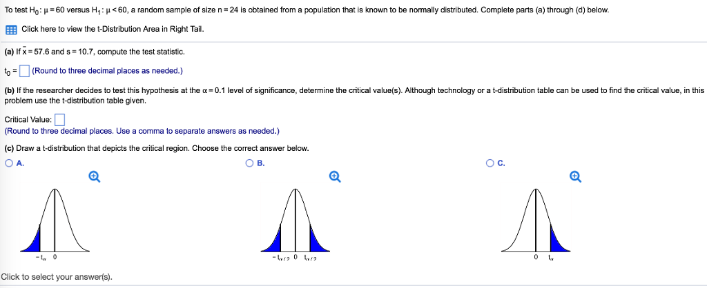 To test Ho: H 60 versus H