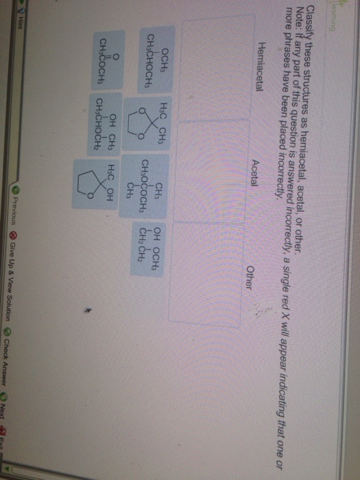 Solved Classify these structures as hemiacetal, acetal, or | Chegg.com