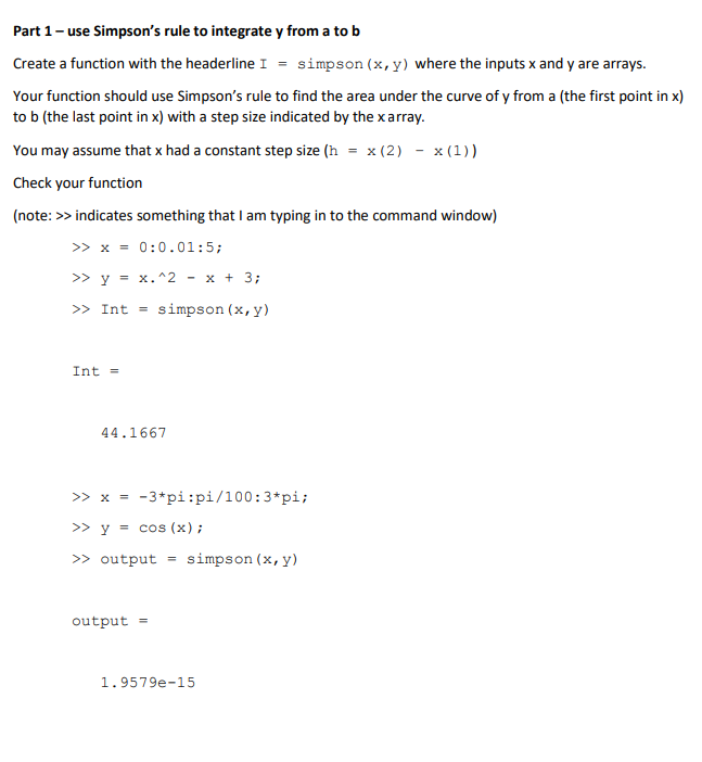 Solved Part 1-use Simpson's rule to integrate y from a to b | Chegg.com