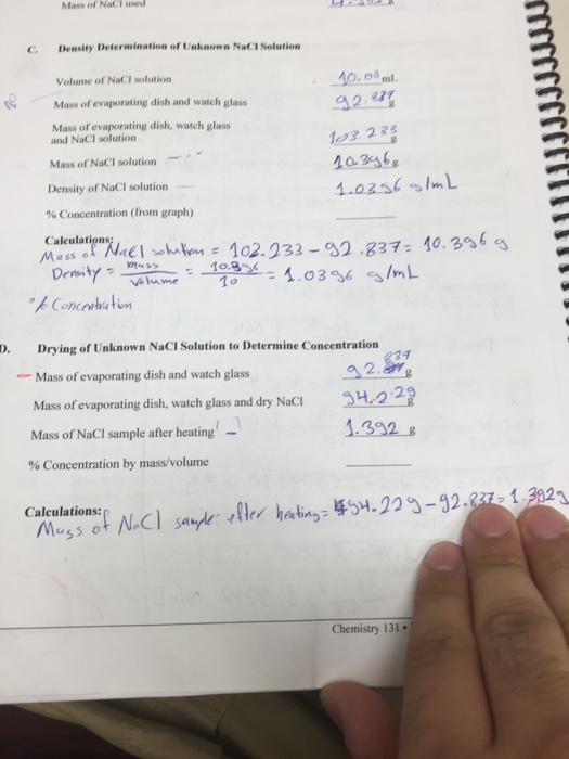Solved Density Determination of Unknown NaCl Solution. | Chegg.com