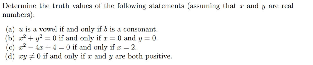 Solved Determine The Truth Values Of The Following