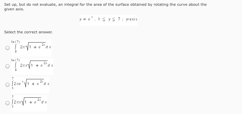 Solved Set up, but do not evaluate, an integral for the area | Chegg.com