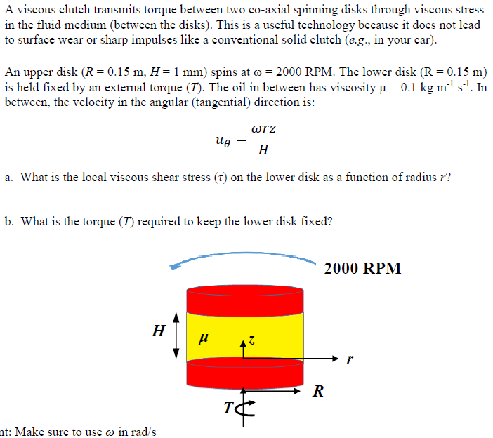 Solved A viscous clutch transmits torque between two | Chegg.com