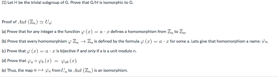 Solved Let H be the trivial subgroup of G. Prove that G/H is | Chegg.com