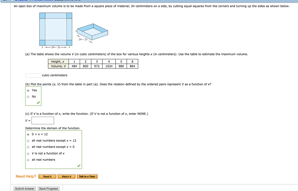 Solved An open box of maximum volume is to be made from a | Chegg.com