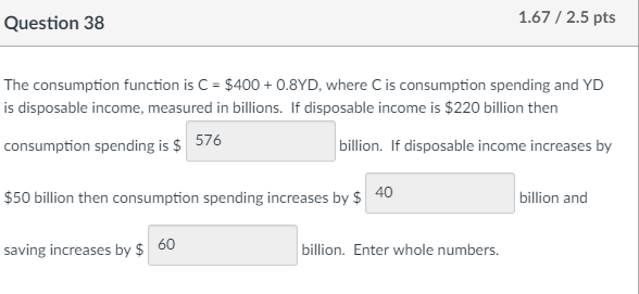 Solved The consumption function is C = $400 + 0.8YD, where C | Chegg.com
