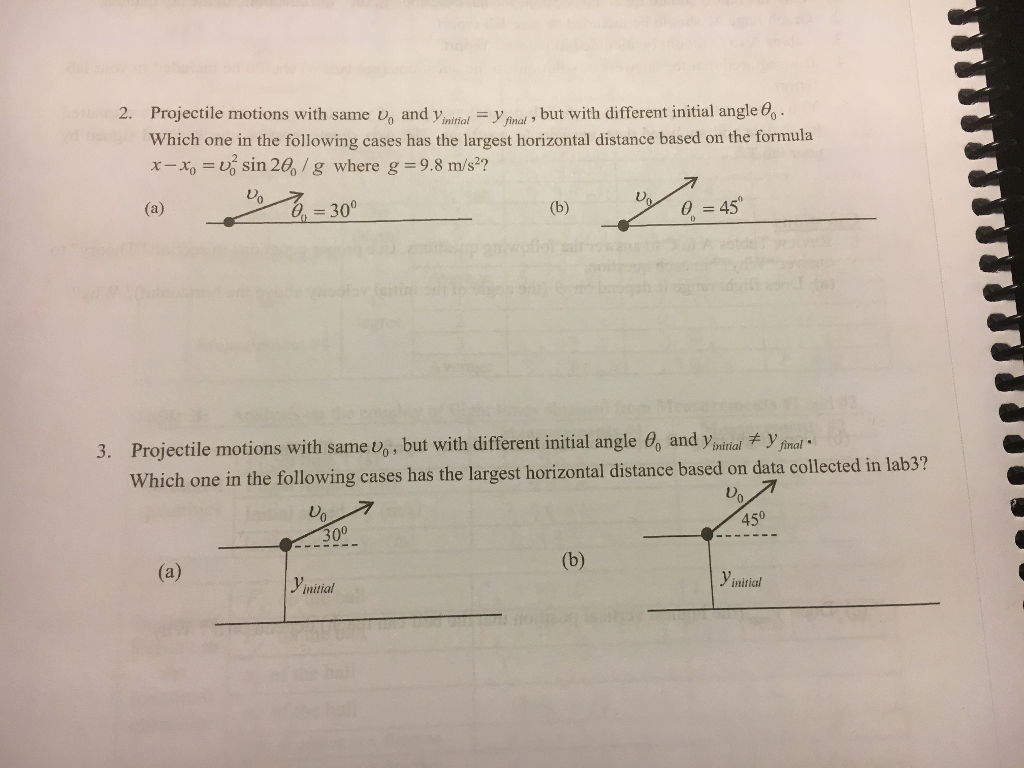 Solved Projectile motions with same v_0 (t and y_initial = | Chegg.com