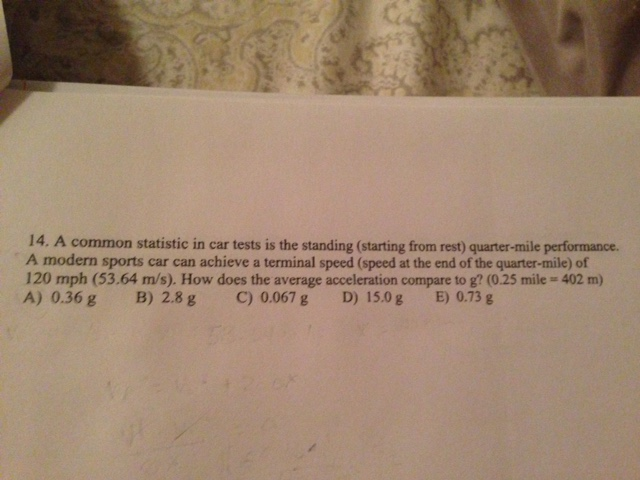 Solved A common statistic in car tests is the standing | Chegg.com