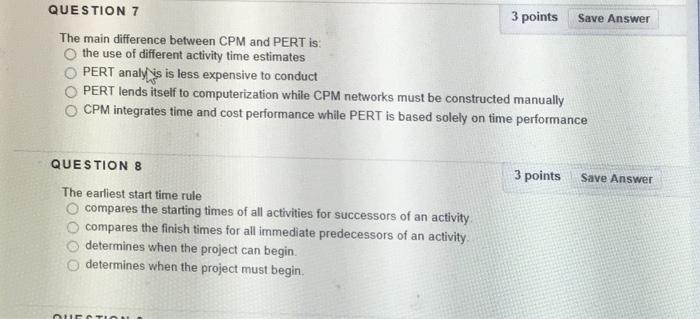 Solved The main difference between CPM and PERT is the use | Chegg.com