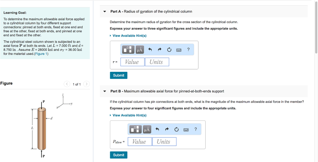 Solved Part A - Radius of gyration of the cylindrical column | Chegg.com