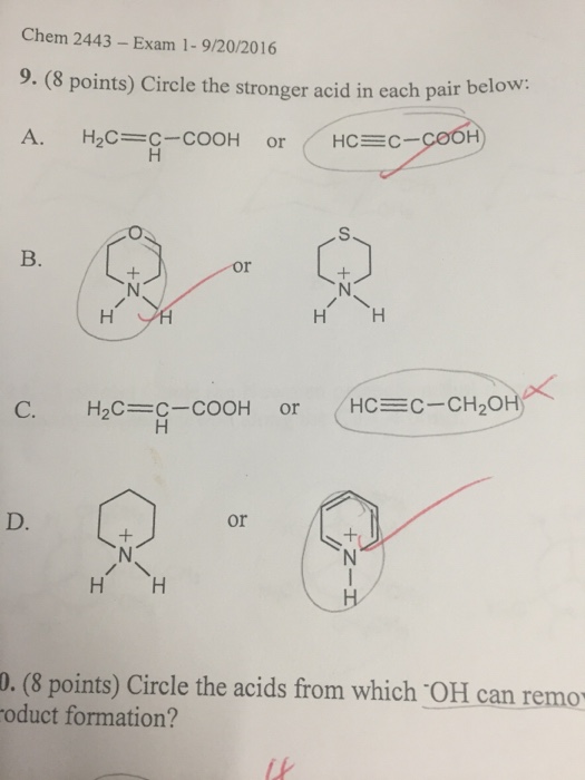 Solved Circle the stronger acid in each pair below: Circle | Chegg.com