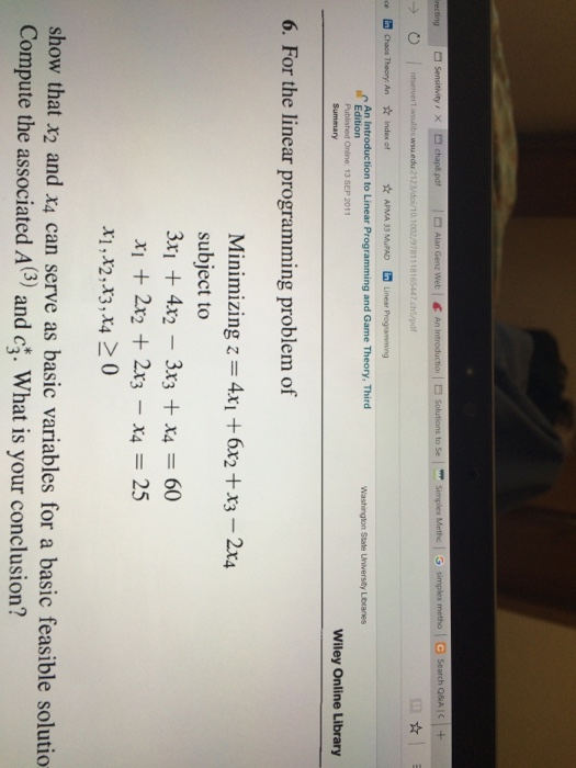 Solved For the linear programming problem of Minimizing z = | Chegg.com