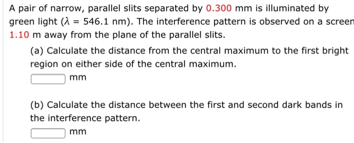 Solved A pair of narrow, parallel slits separated by 0.300 | Chegg.com